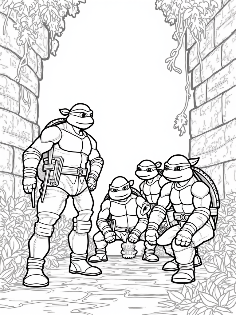 TMNT exploring ancient ruins Coloring Page - Free & Printable