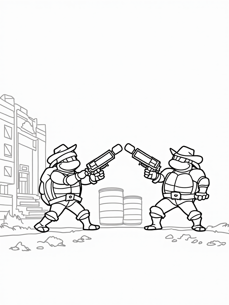 TMNT cowboy bubble gun duel Coloring Page - Free & Printable