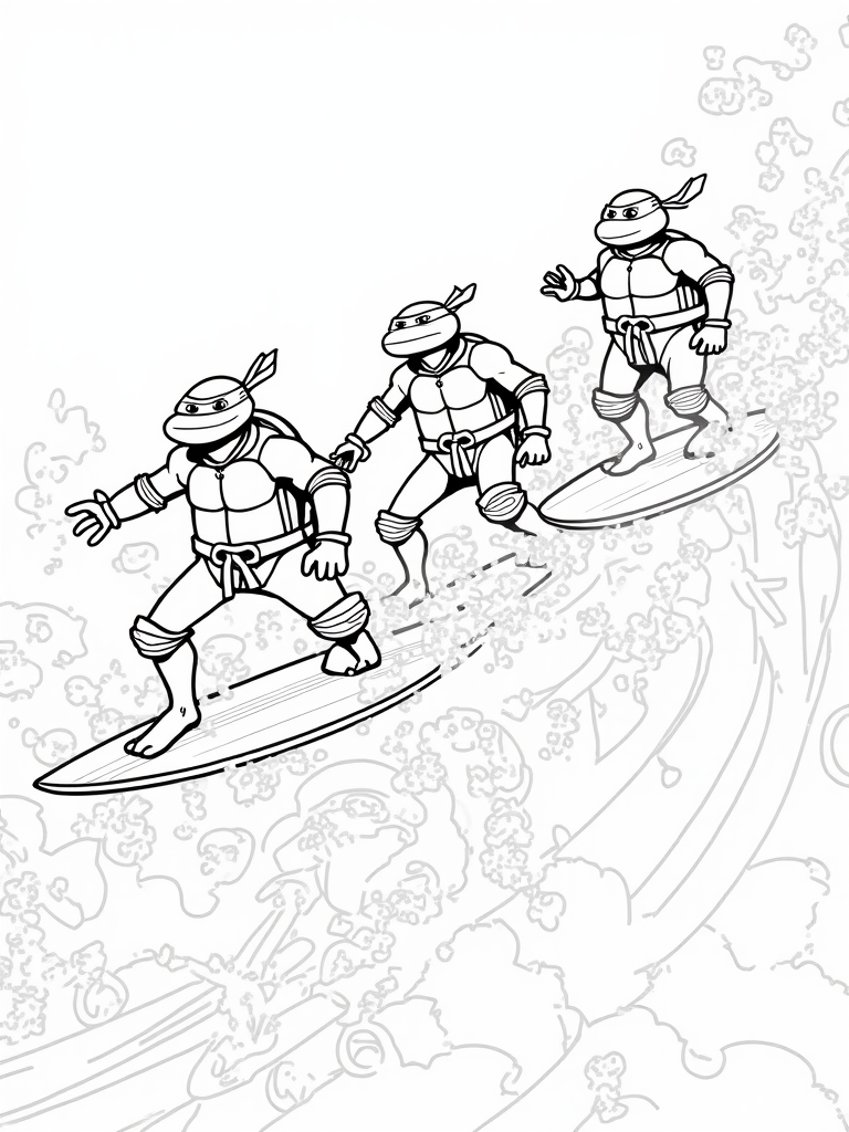 Teenage Mutant Ninja Turtles surfing Coloring Page - Free & Printable