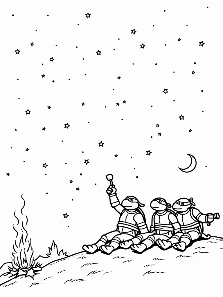 Teenage Mutant Ninja Turtles stargazing Coloring Page - Free & Printable