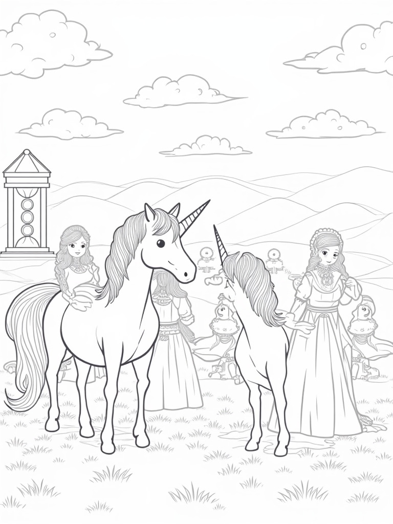 Unicorns at the enchanted festival Coloring Page - Free & Printable