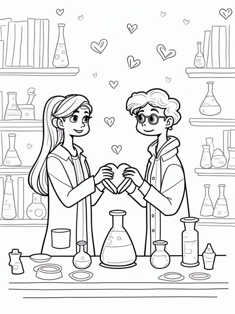 Scientists creating heart inventions Coloring Page - Free & Printable