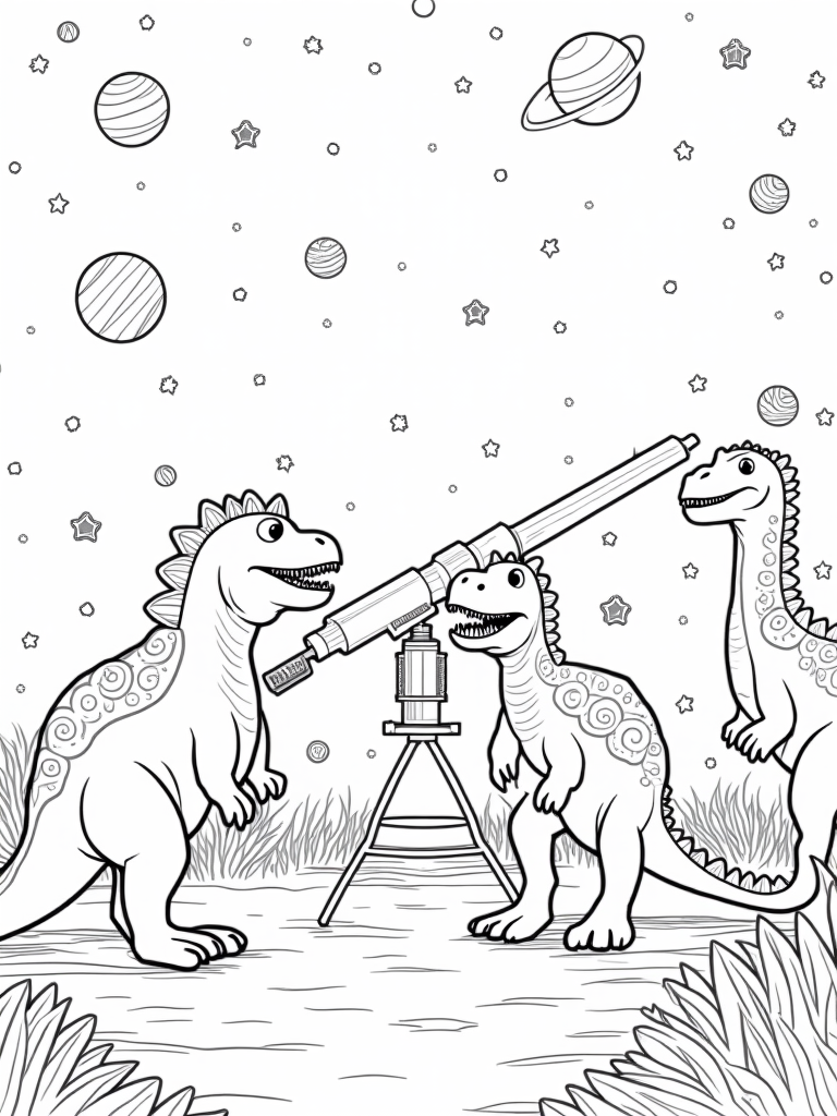Dinosaurs observing the stars Coloring Page - Free & Printable