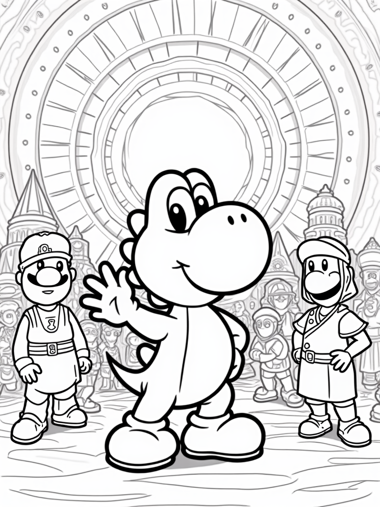 Yoshi's time-traveling adventure Coloring Page - Free & Printable