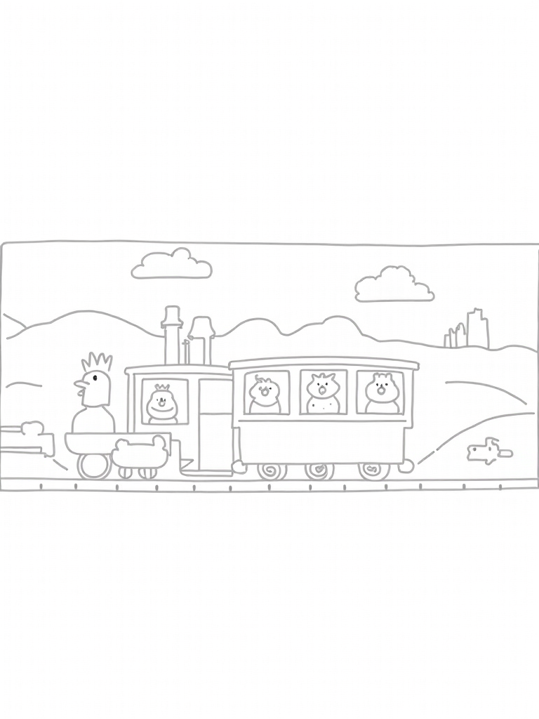 Chickens on a time-traveling train Coloring Page - Free & Printable