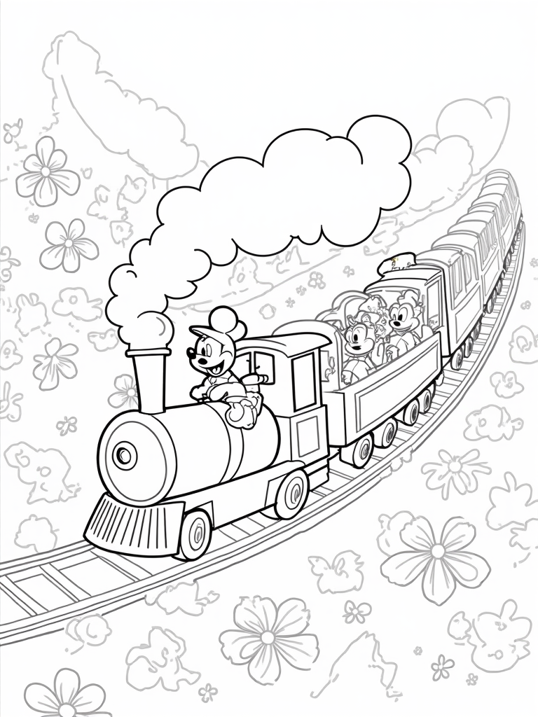 Mickey Mouse's train adventure Coloring Page - Free & Printable