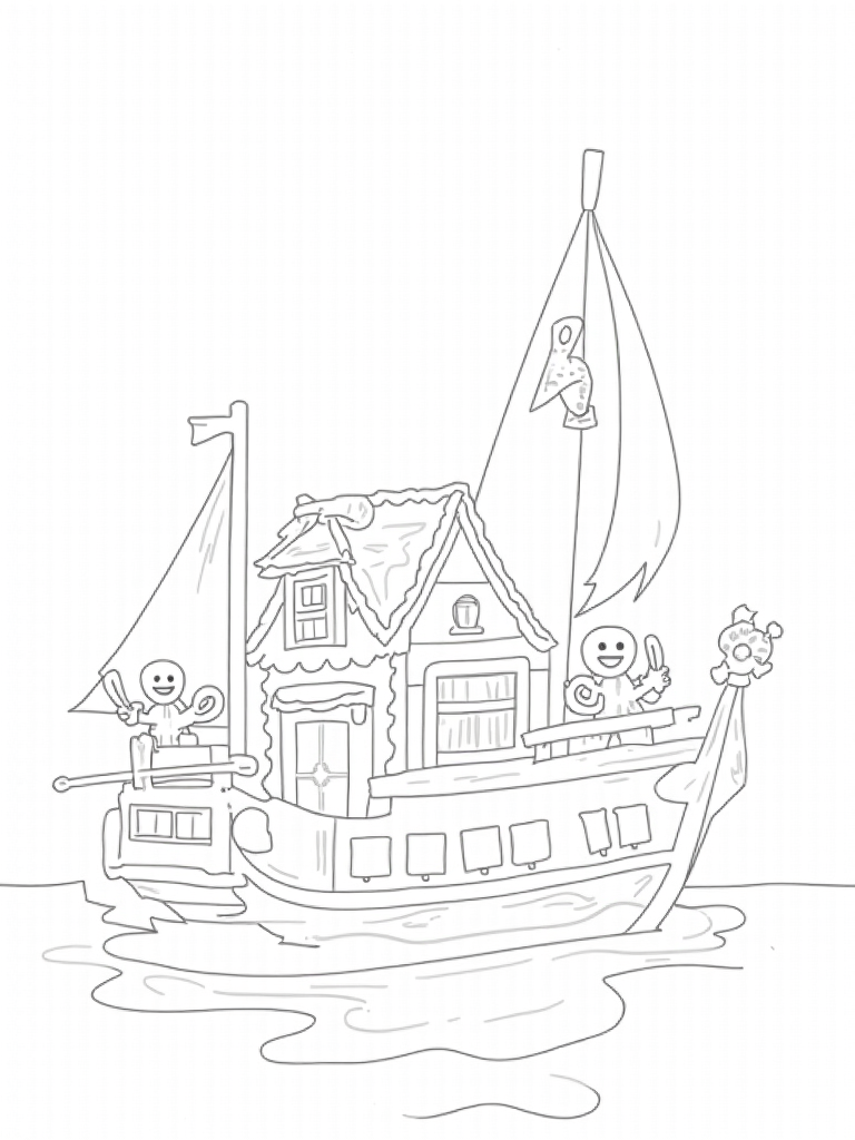 Gingerbread pirates on a ship Coloring Page - Free & Printable