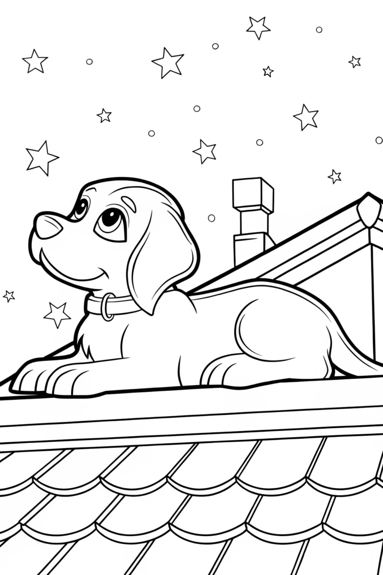 Puppy stargazer on a rooftop Coloring Page - Free & Printable