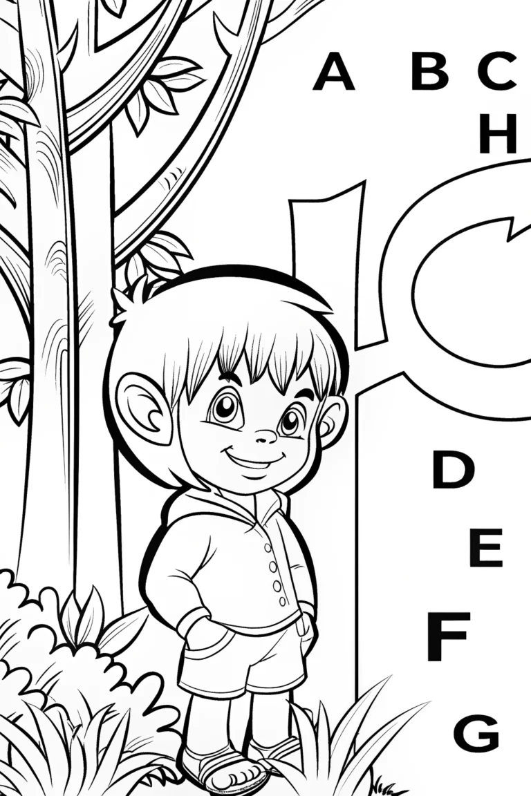 Alphabet explorers in the jungle Coloring Page - Free & Printable