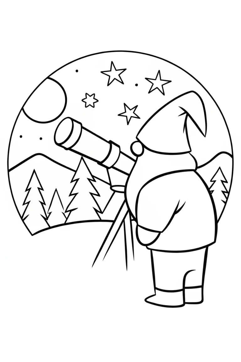 Gnome astronomer stargazing Coloring Page - Free & Printable