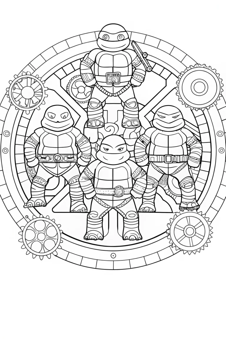 Ninja Turtles in a time machine Coloring Page - Free & Printable