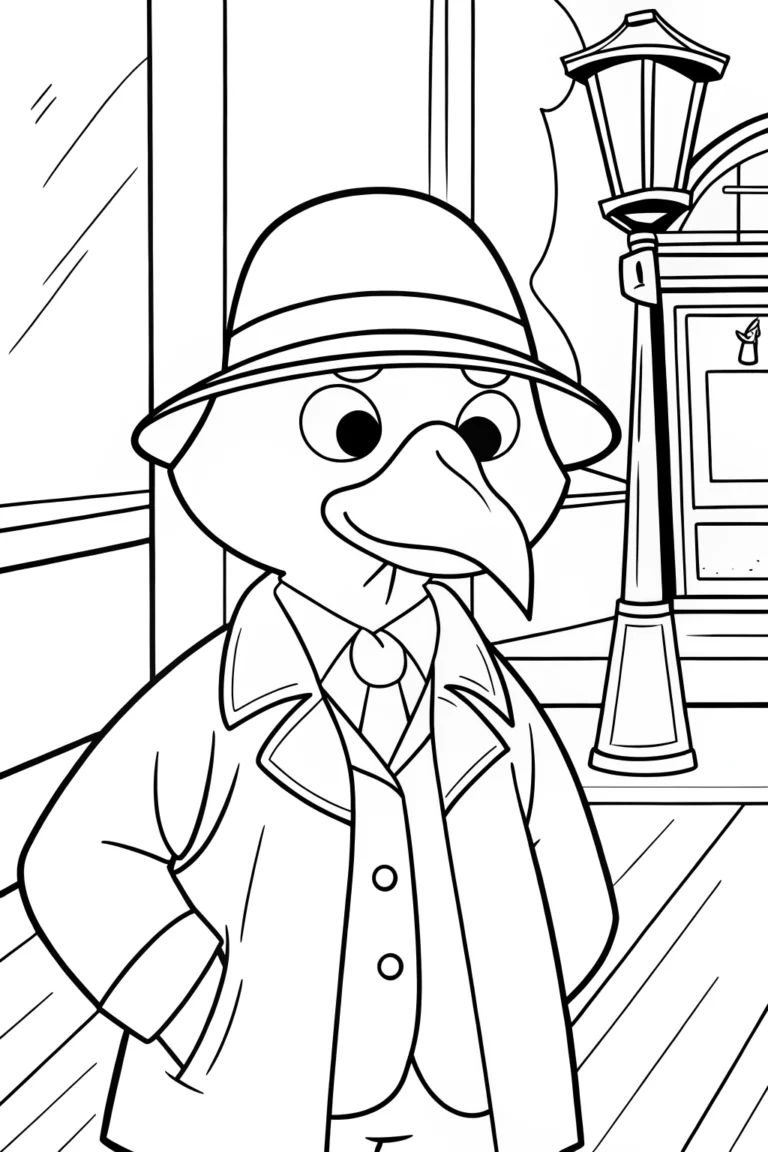 Turkey detective solving a mystery Coloring Page - Free & Printable