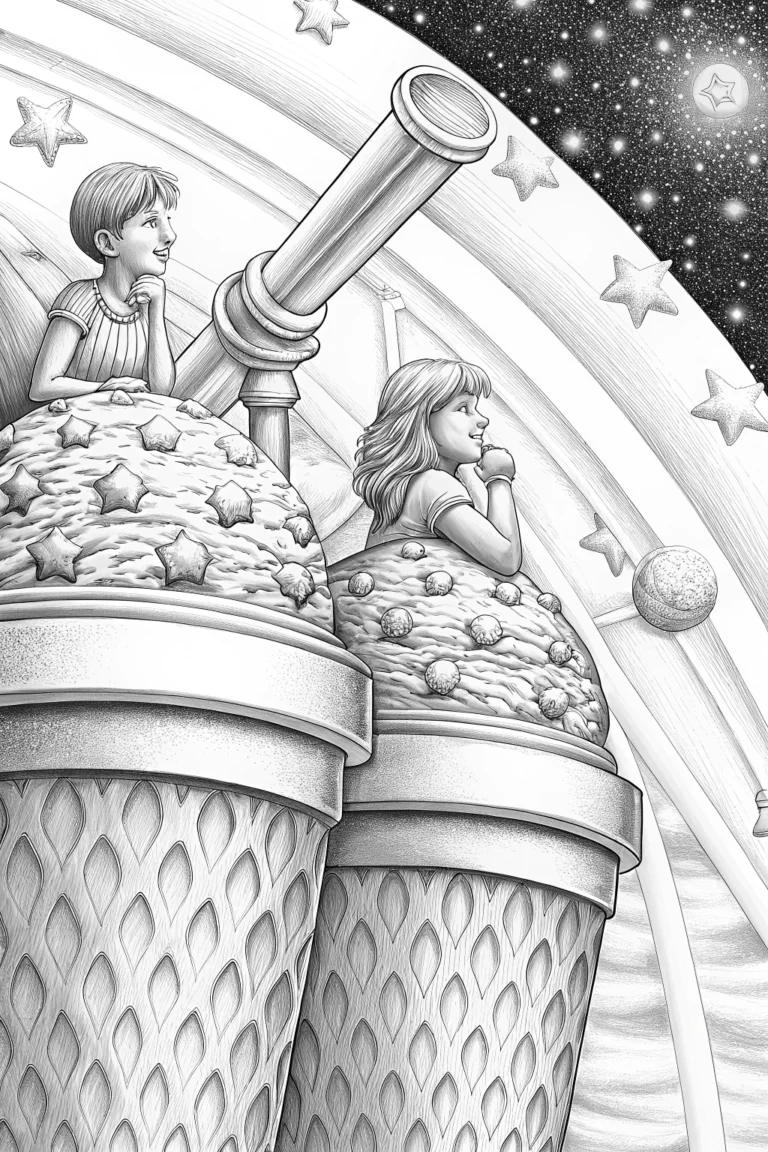 Ice cream astronomers in the night sky Coloring Page - Free & Printable
