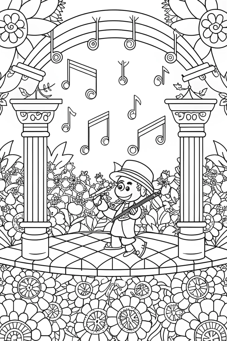 Mario playing in a musical garden Coloring Page - Free & Printable