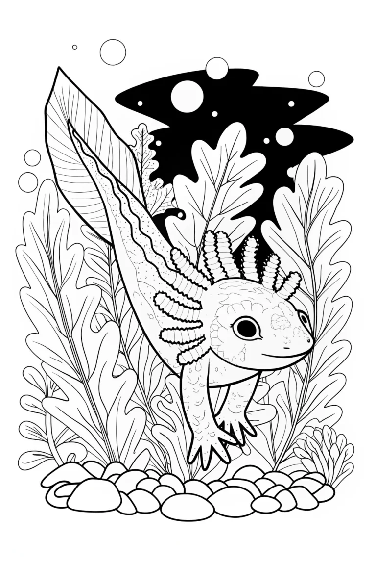 Axolotl's underwater puzzle quest Coloring Page - Free & Printable