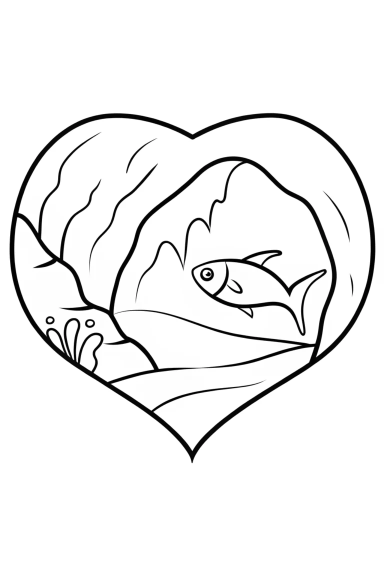 Heart-shaped fish exploring cave Coloring Page - Free & Printable