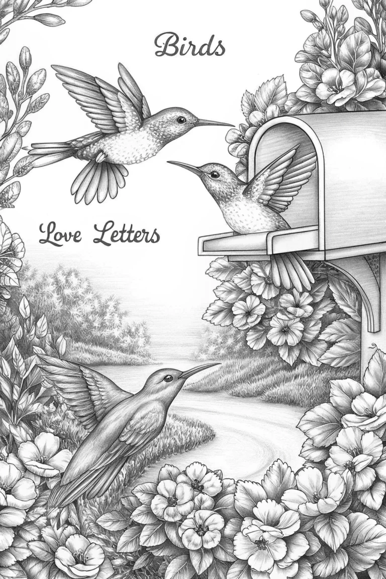 Birds delivering love letters Coloring Page - Free & Printable