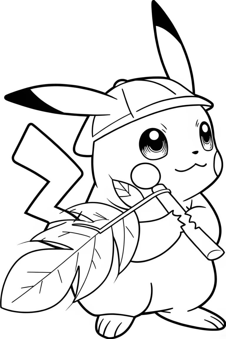 Pikachu playing a leaf flute Coloring Page - Free & Printable