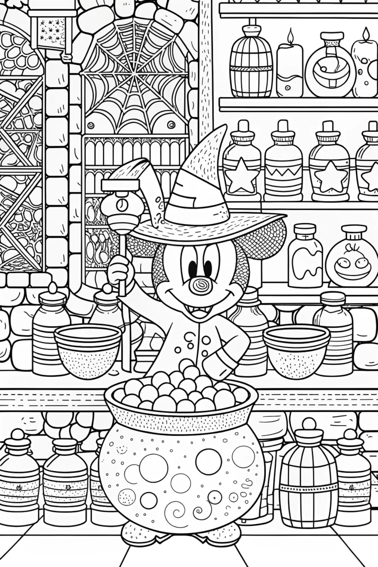 Mickey Mouse Halloween potion lab Coloring Page - Free & Printable