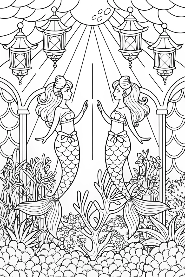Mermaids at the bioluminescent festival Coloring Page - Free & Printable