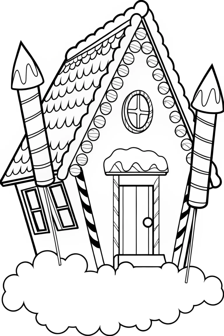 Gingerbread house launching candy rockets Coloring Page - Free & Printable