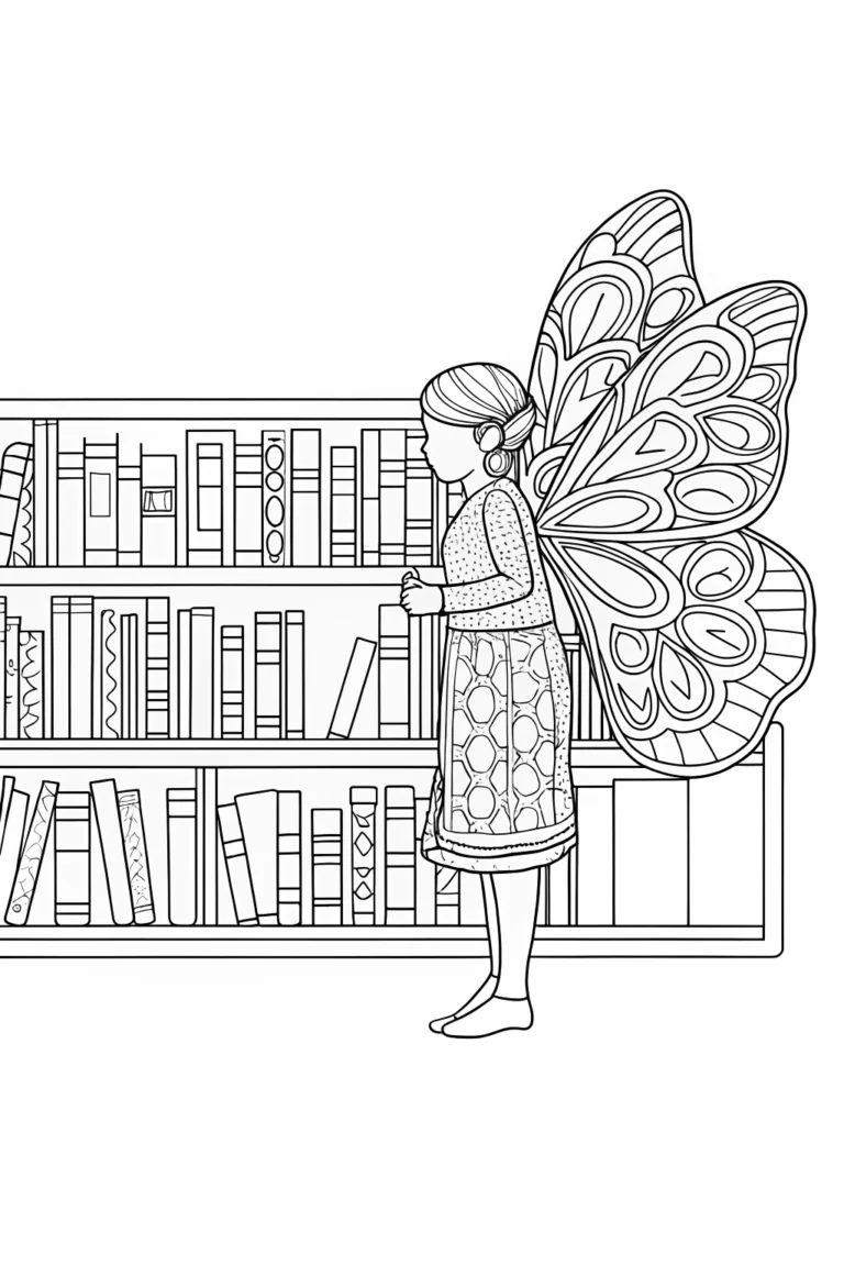 Butterfly librarian organizing books Coloring Page - Free & Printable