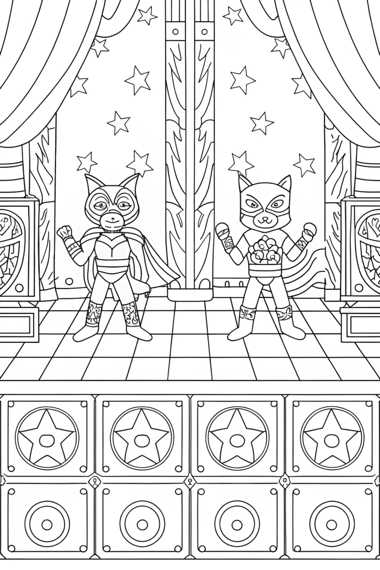 Superhero pets talent show Coloring Page - Free & Printable