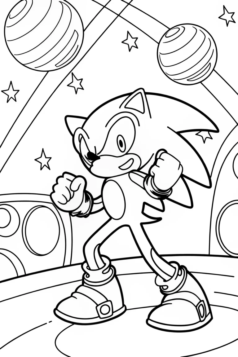 Sonic dancing in a cosmic arena Coloring Page - Free & Printable