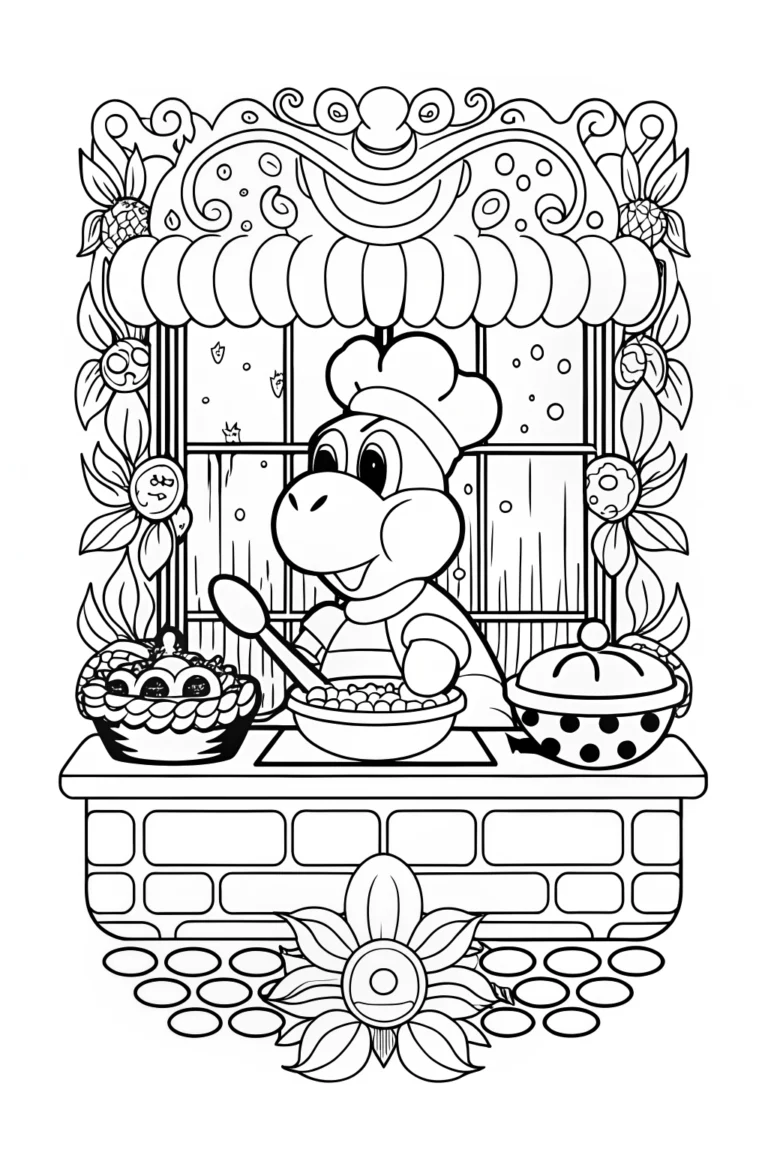 Yoshi flying chef cooking Coloring Page - Free & Printable