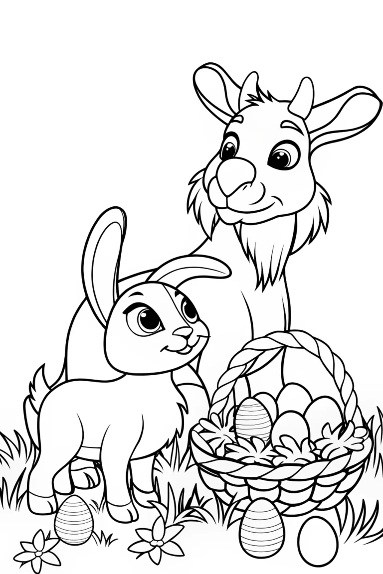 Bunny and goat Easter egg hunt Coloring Page - Free & Printable