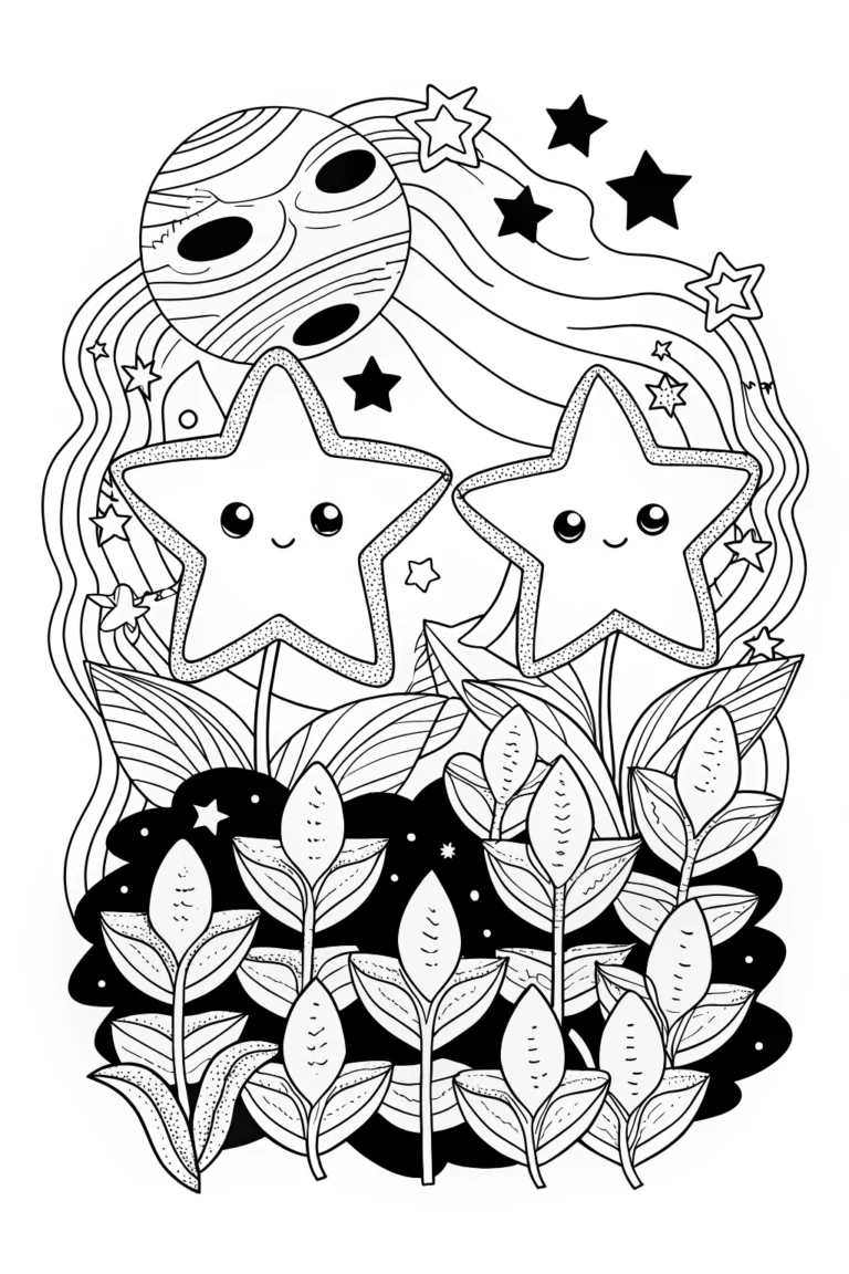 Star Sprouts in a cosmic garden Coloring Page - Free & Printable