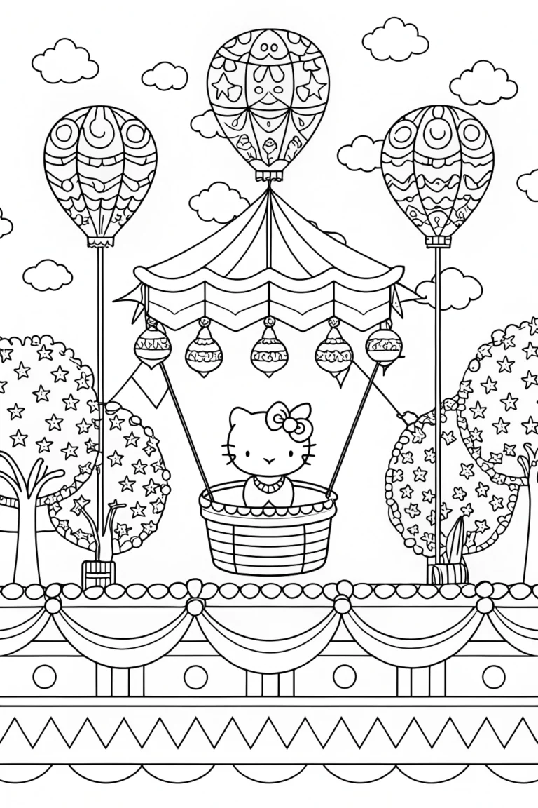 Hello Kitty at the balloon festival Coloring Page - Free & Printable