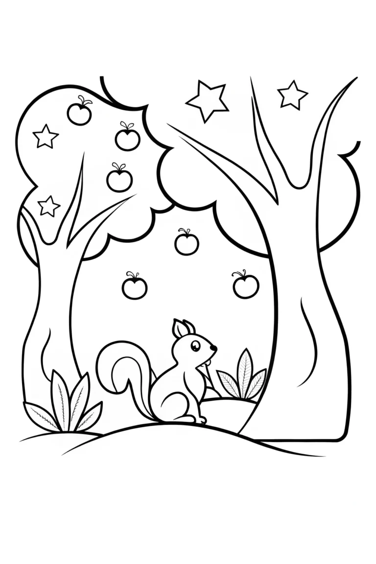Squirrel's enchanted orchard quest Coloring Page - Free & Printable