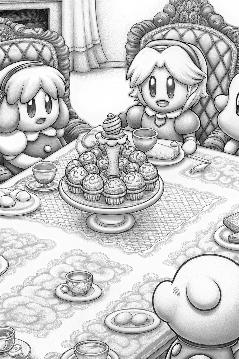 Kirby tea party with friends Coloring Page - Free & Printable