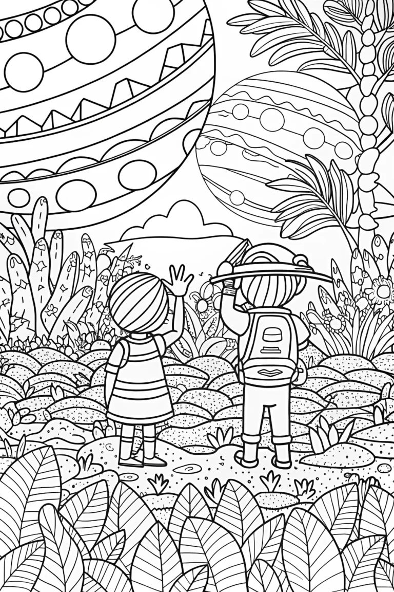 Children exploring a summer planet Coloring Page - Free & Printable