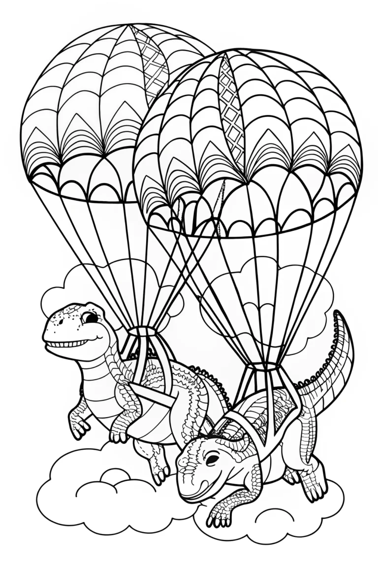 Dinosaurs skydiving adventure Coloring Page - Free & Printable