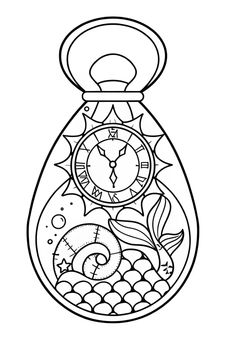 Mermaid timekeeper in clockwork ocean Coloring Page - Free & Printable
