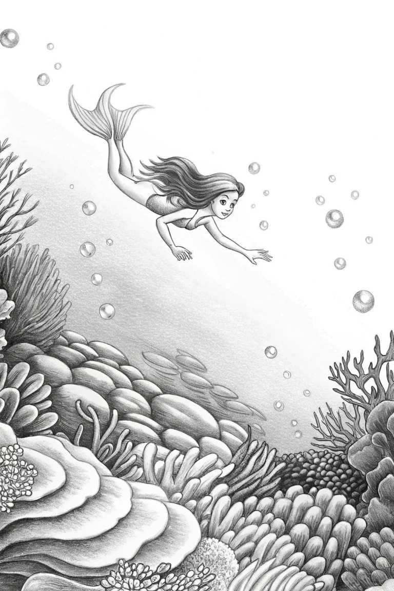 Princess swimming in an underwater realm Coloring Page - Free & Printable