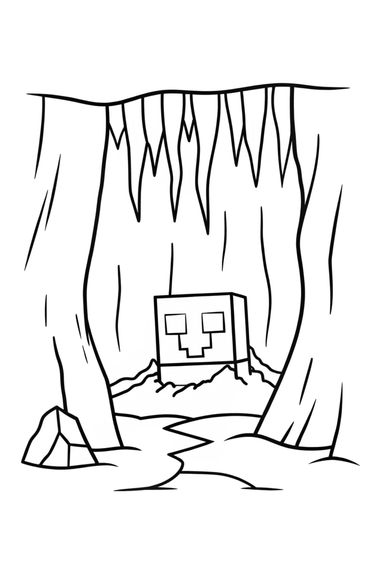 Creeper exploring a hidden cave Coloring Page - Free & Printable