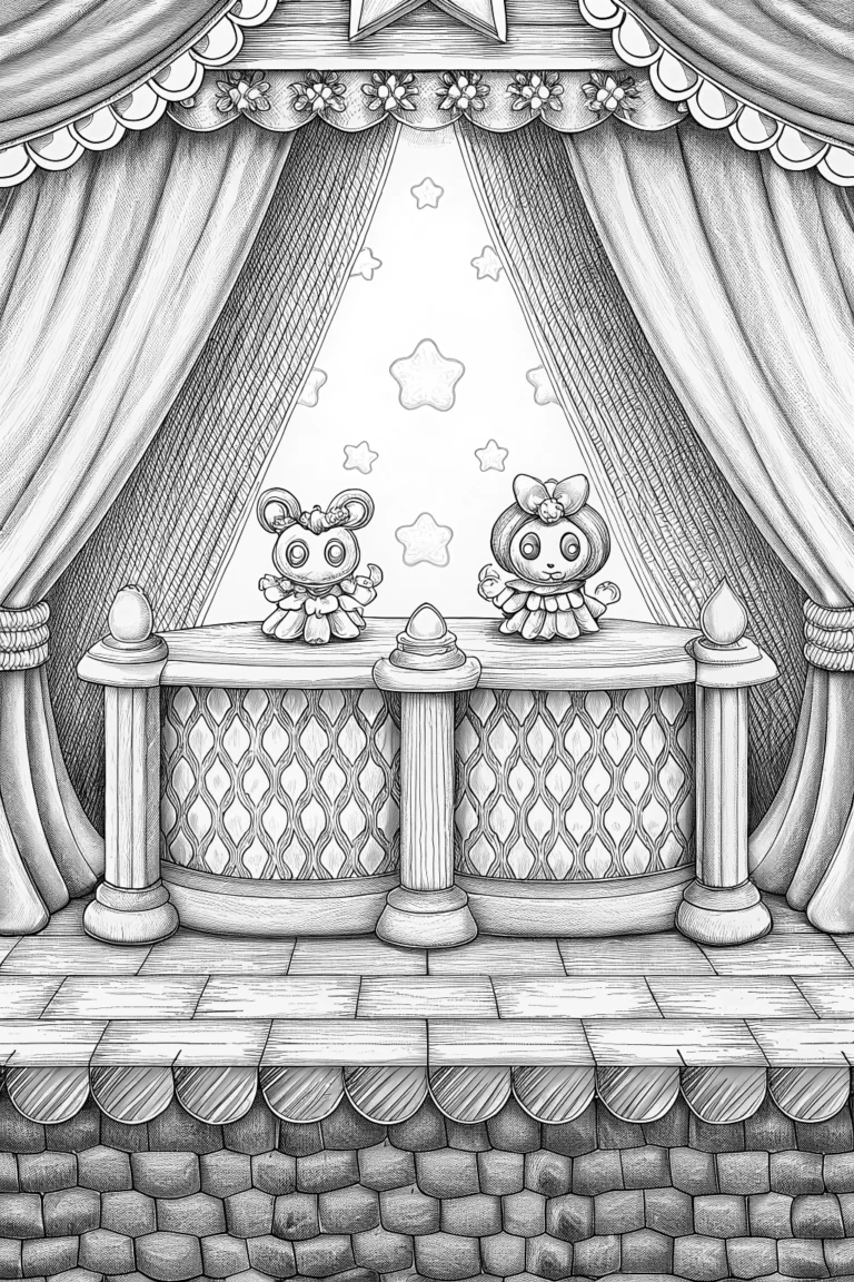 Kuromi's shadow puppet show Coloring Page - Free & Printable