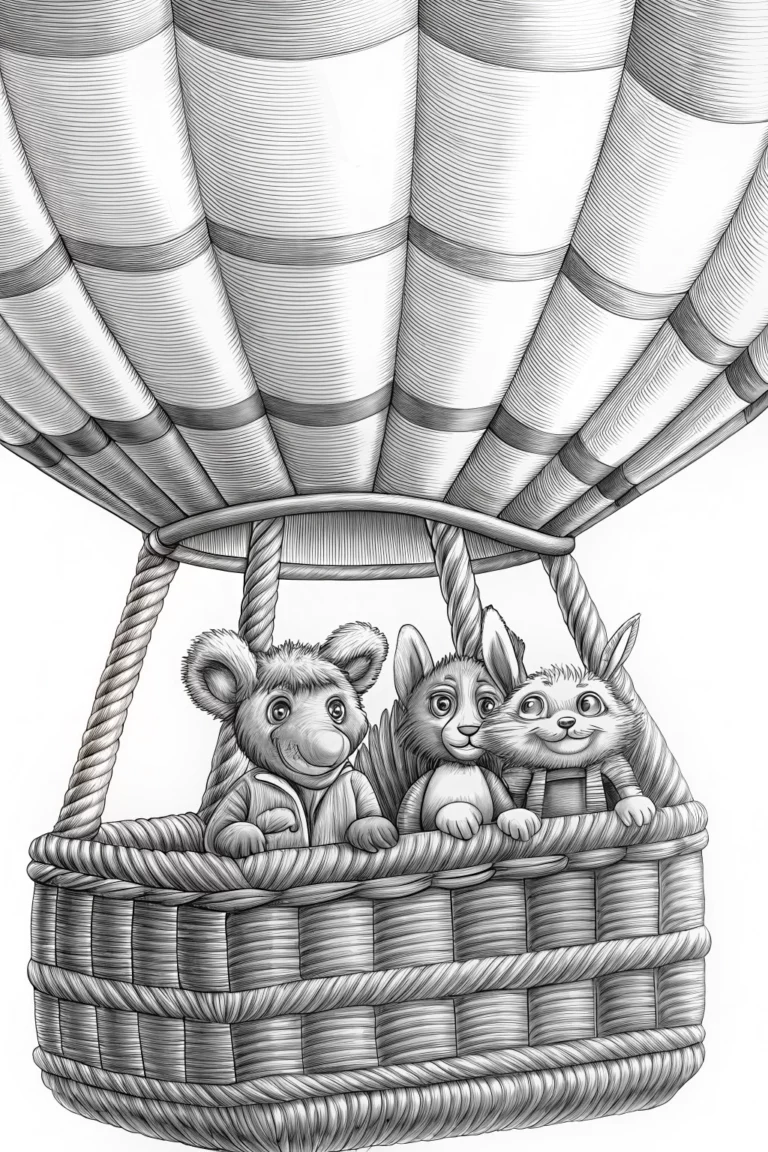 Animals on a hot air balloon Coloring Page - Free & Printable