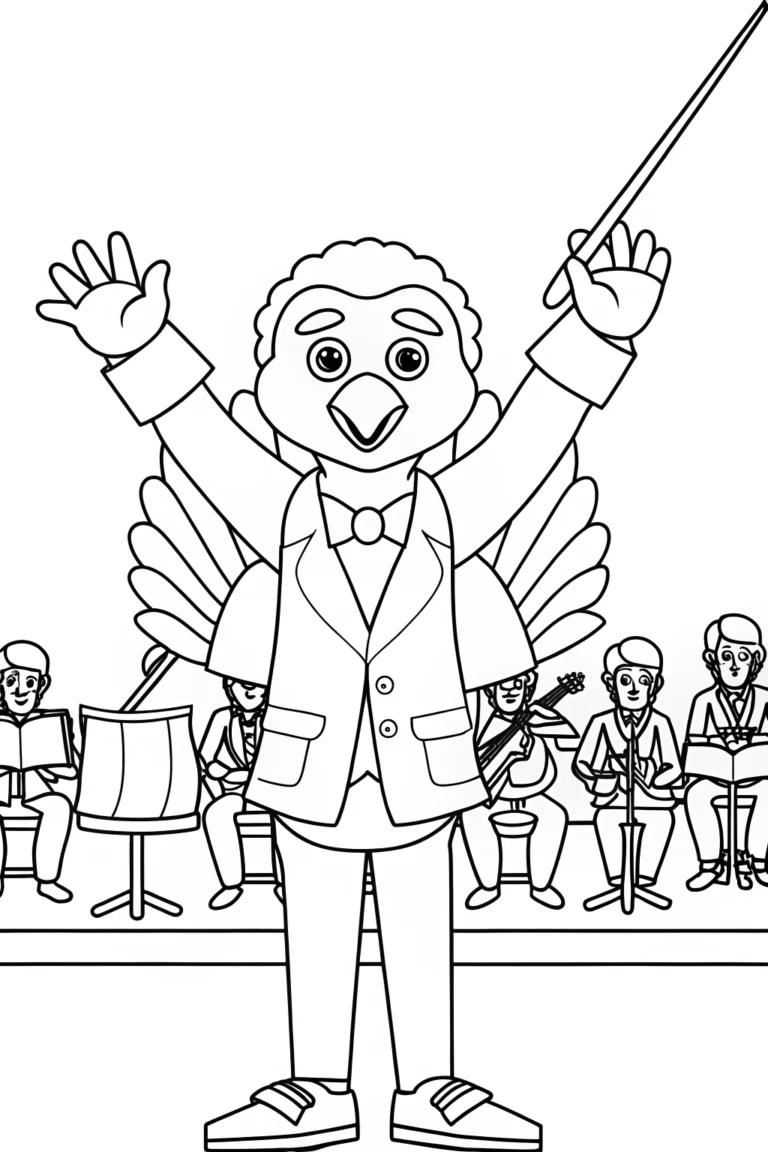 Turkey Tom conducting an orchestra Coloring Page - Free & Printable