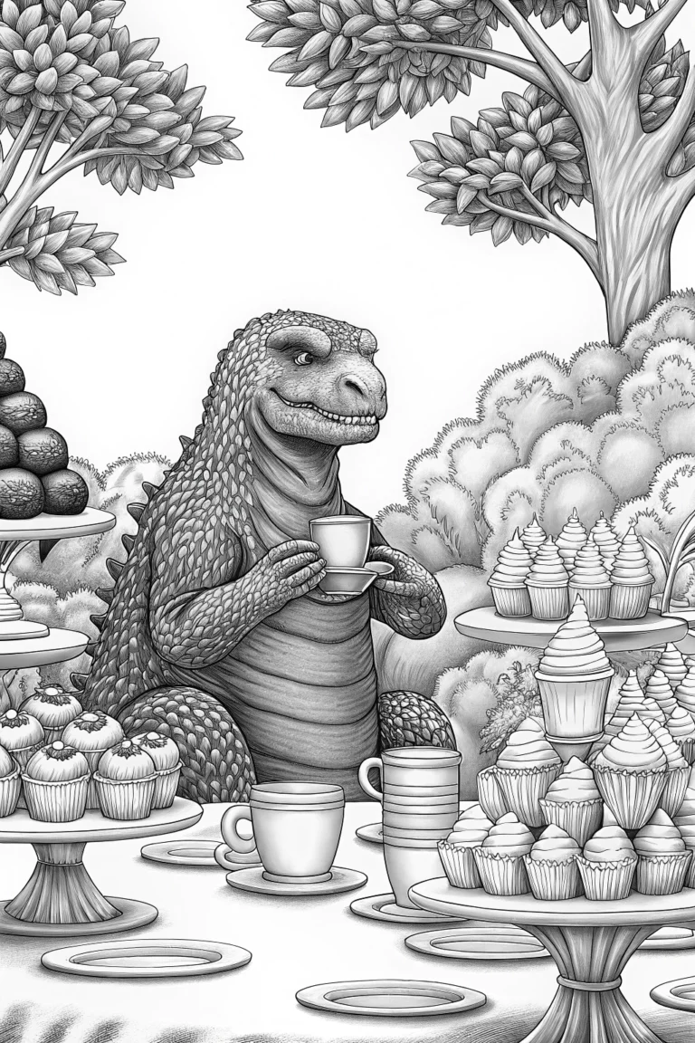 Godzilla tea party Coloring Page - Free & Printable