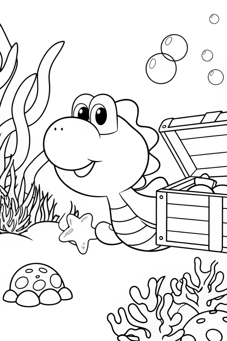 Yoshi's underwater treasure hunt Coloring Page - Free & Printable