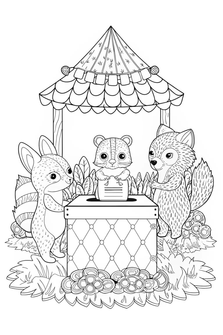 Woodland animals at a voting booth Coloring Page - Free & Printable