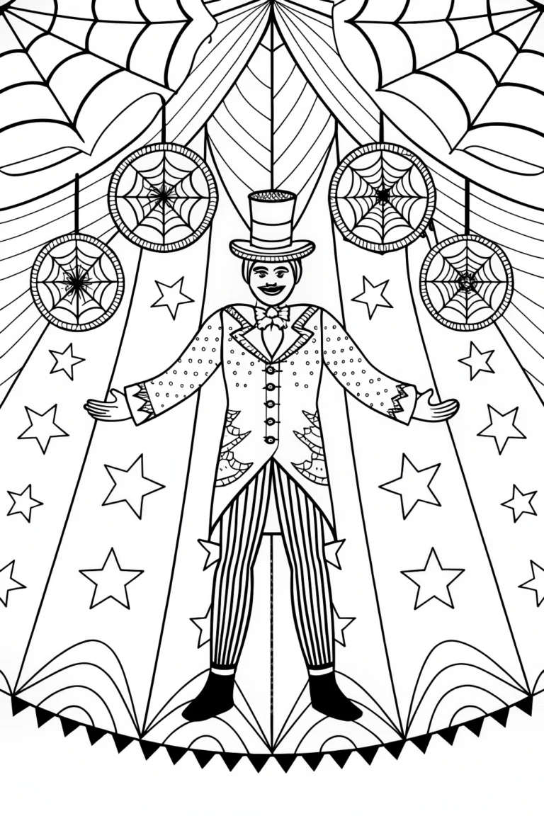 Spider ringmaster in cosmic circus Coloring Page - Free & Printable