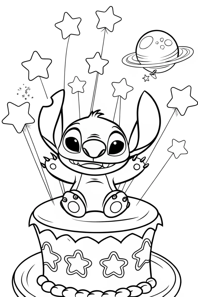 Stitch in a cosmic celebration Coloring Page - Free & Printable