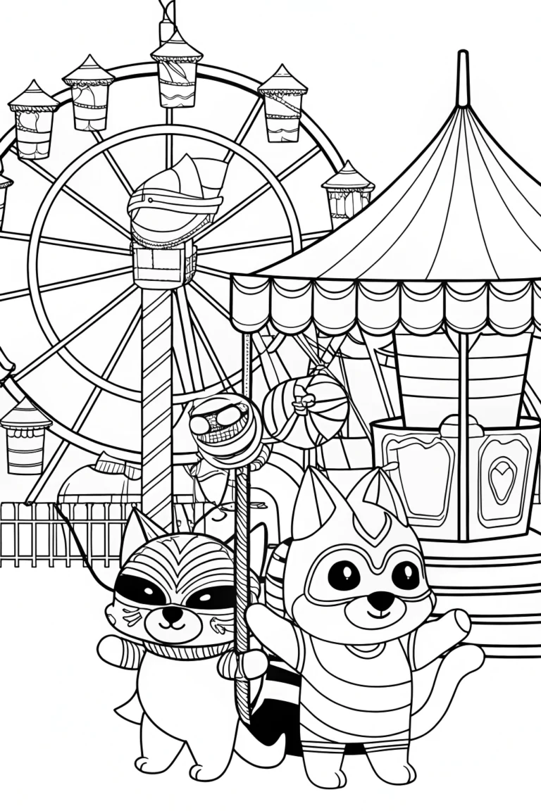 Superhero pets at the carnival Coloring Page - Free & Printable