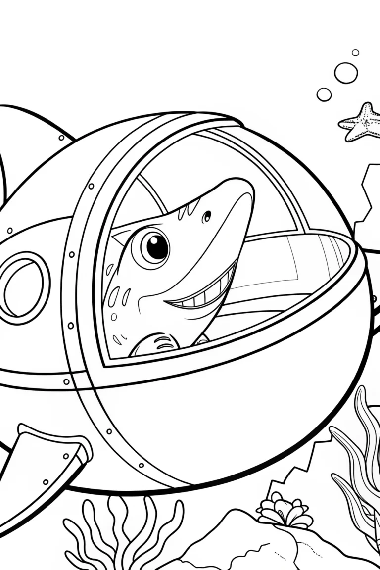 Shark's underwater time machine Coloring Page - Free & Printable