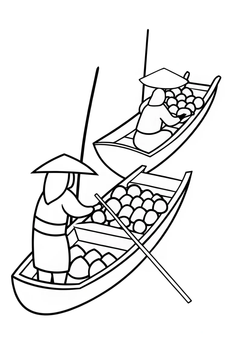 Ninja exploring a floating market Coloring Page - Free & Printable